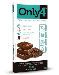 Barra de chocolate Only4 70% con nibs de cacao - Vivo y Sano